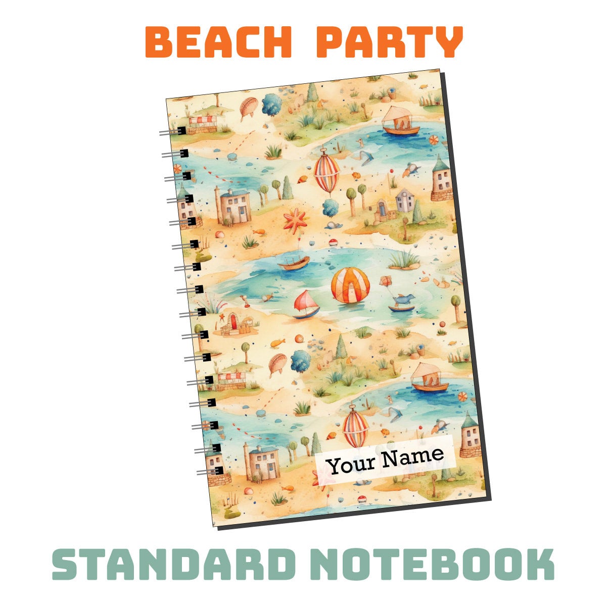 Beach Party Notebook (Standard Size), fish, beach, ocean, sea, beach ...