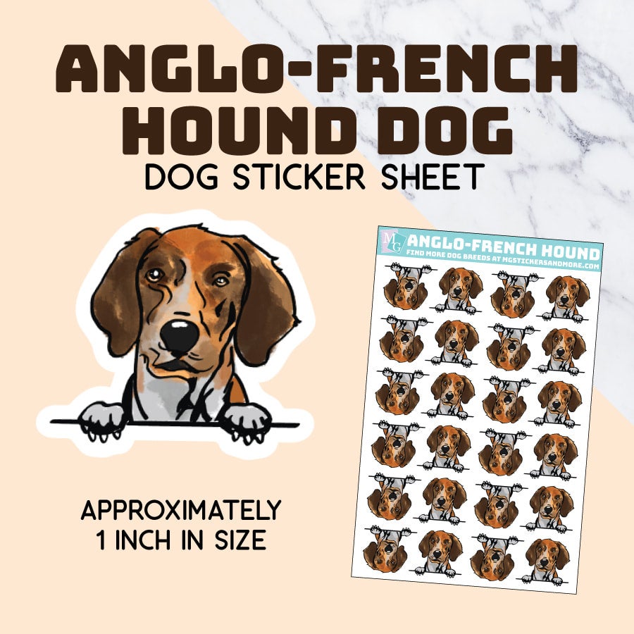 Anglo French Hound Dog Sticker Sheet | MG Stickers And More